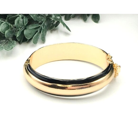 Zara | Jewelry | Vintage Style Gold Black Hinged Bangle Bracelet With ...